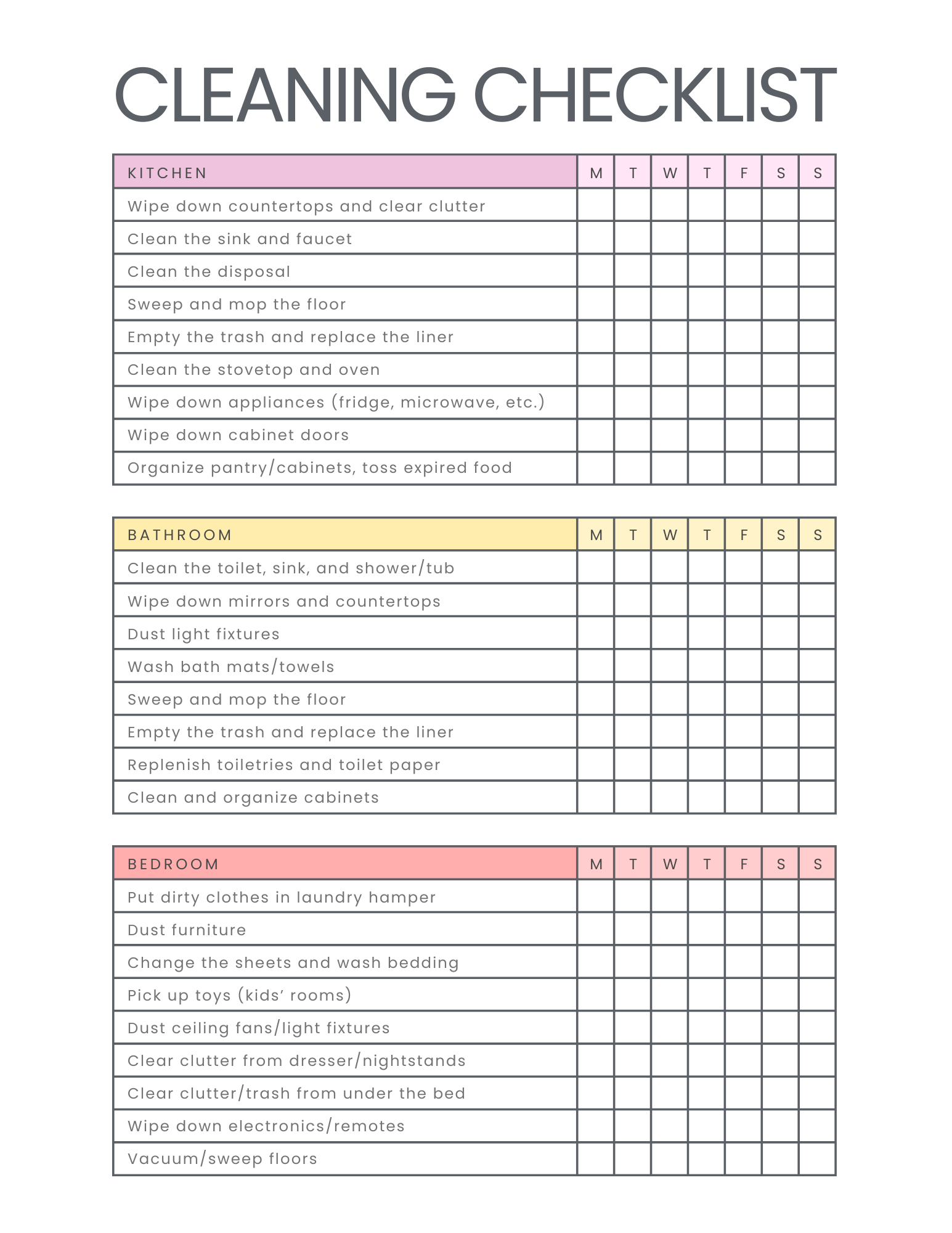 Printable Weekly Cleaning Checklist for Busy Moms - The Planner Mom